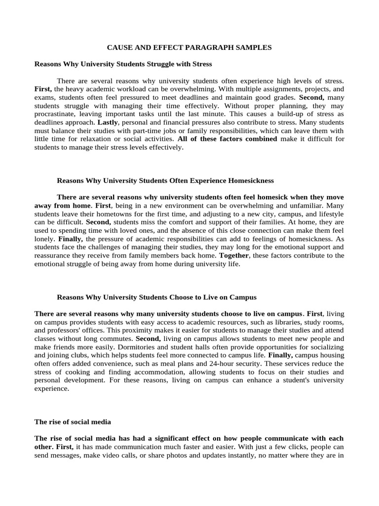 Cause Effect Paragraph Samples (1) | PDF | Sleep | Mental Health