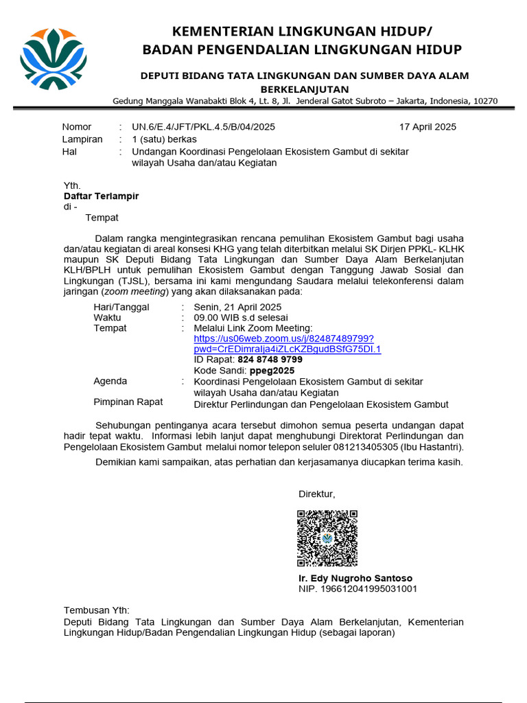 Surat Undangan Koordinasi SK Dirjen Renc Pemulihan EG Utk Zoom 21april2025 (Fixed) | PDF