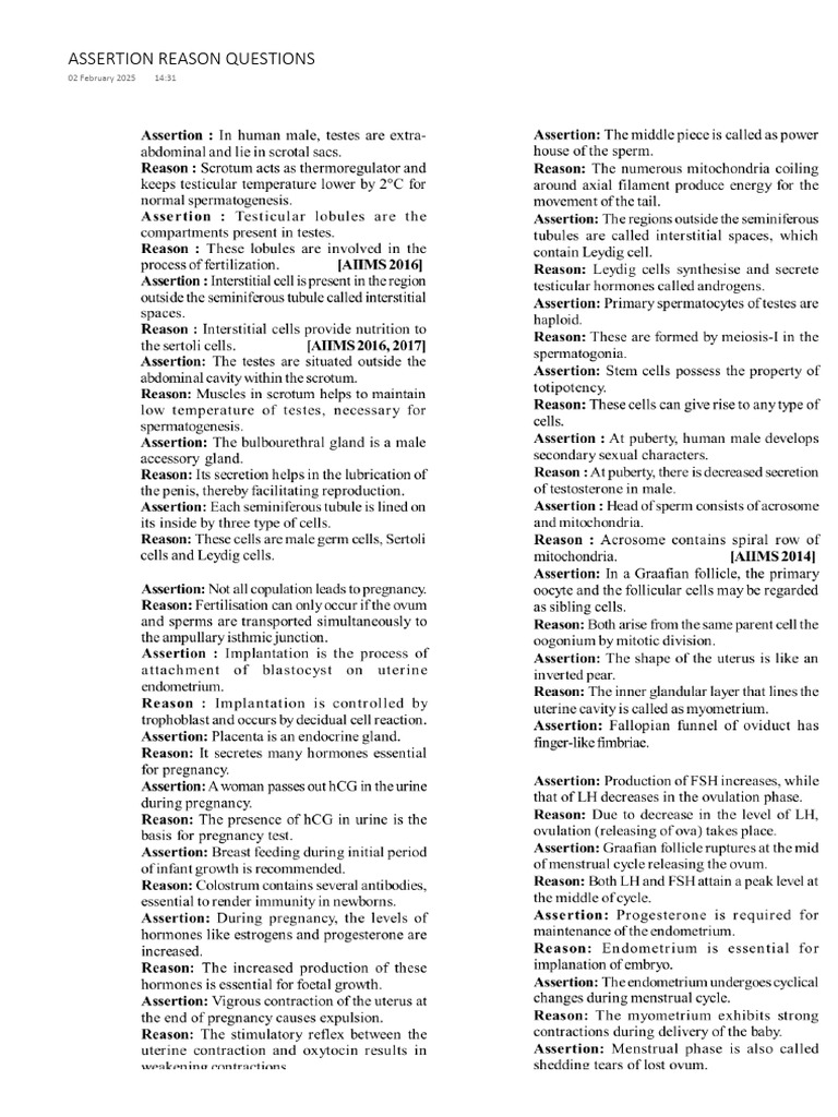 Assertion Reason Questions | PDF