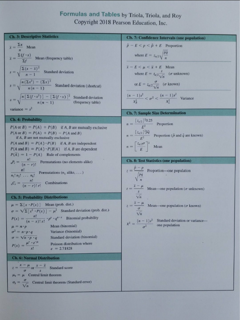 Statistical Formulae And Tables Pdf