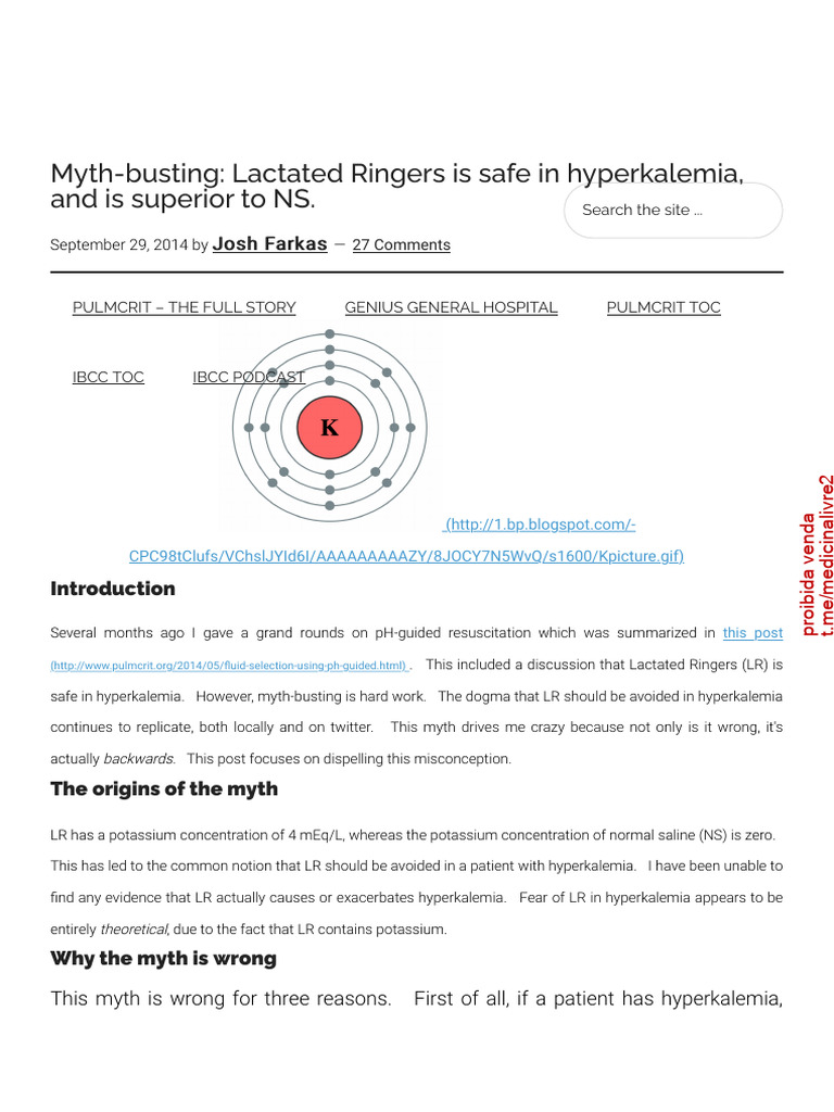 Myth-Busting: Lactated Ringers Is Safe in Hyperkalemia, and Is Superior ...