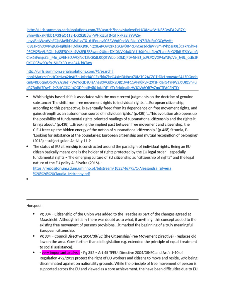 Note On Free Movement of Persons - Citizenship | PDF | Citizenship ...