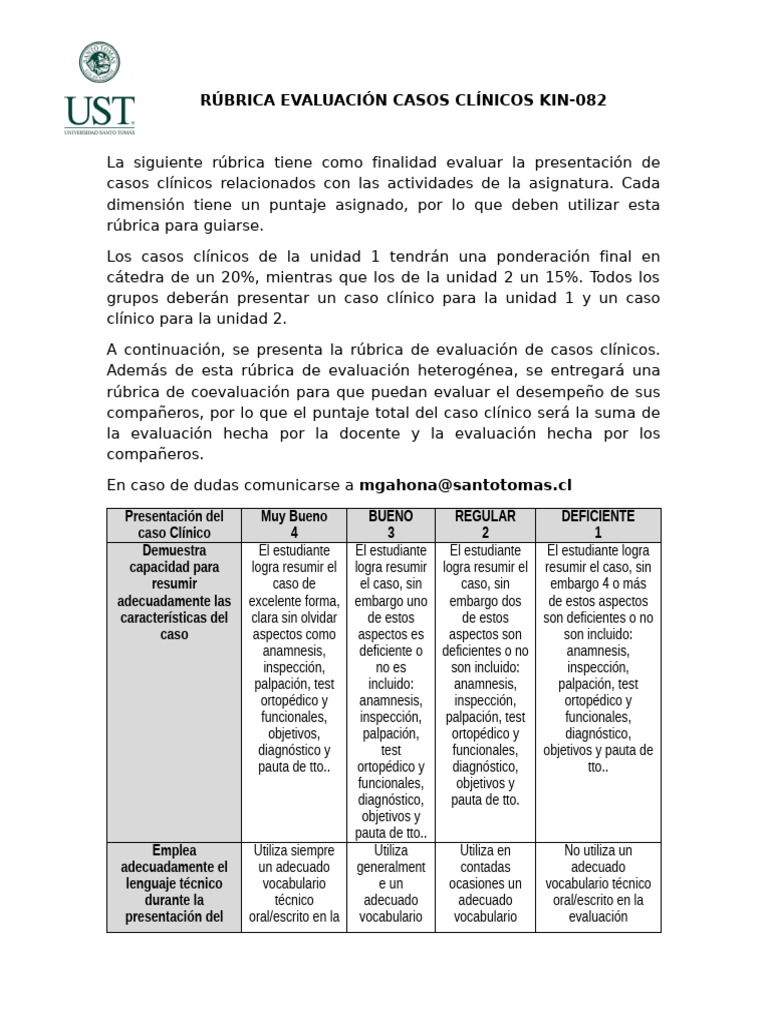 Rúbrica Evaluación Casos Clínicos | PDF