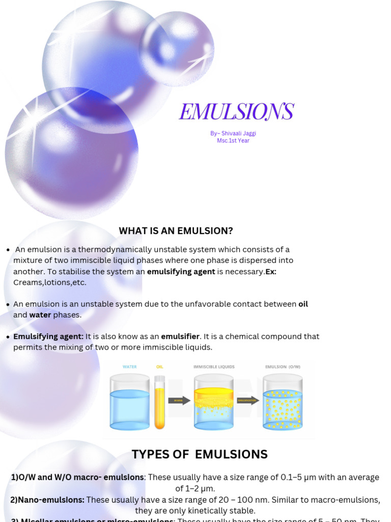 EMULSIONs PDF | PDF | Emulsion | Applied And Interdisciplinary Physics