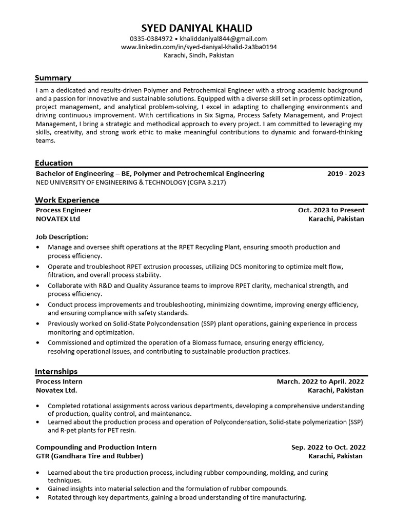 Resume - Syed Daniyal Khalid | PDF | Tire