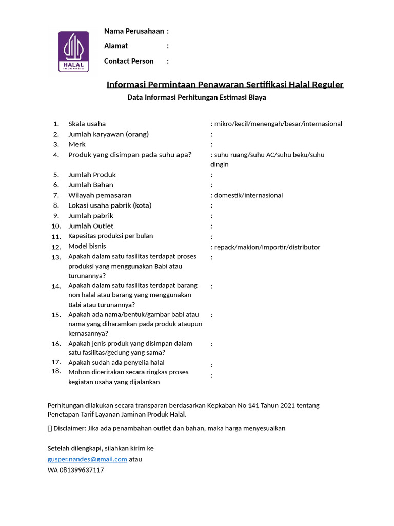 Form Perhitungan EstimasiI Biaya LPH | PDF