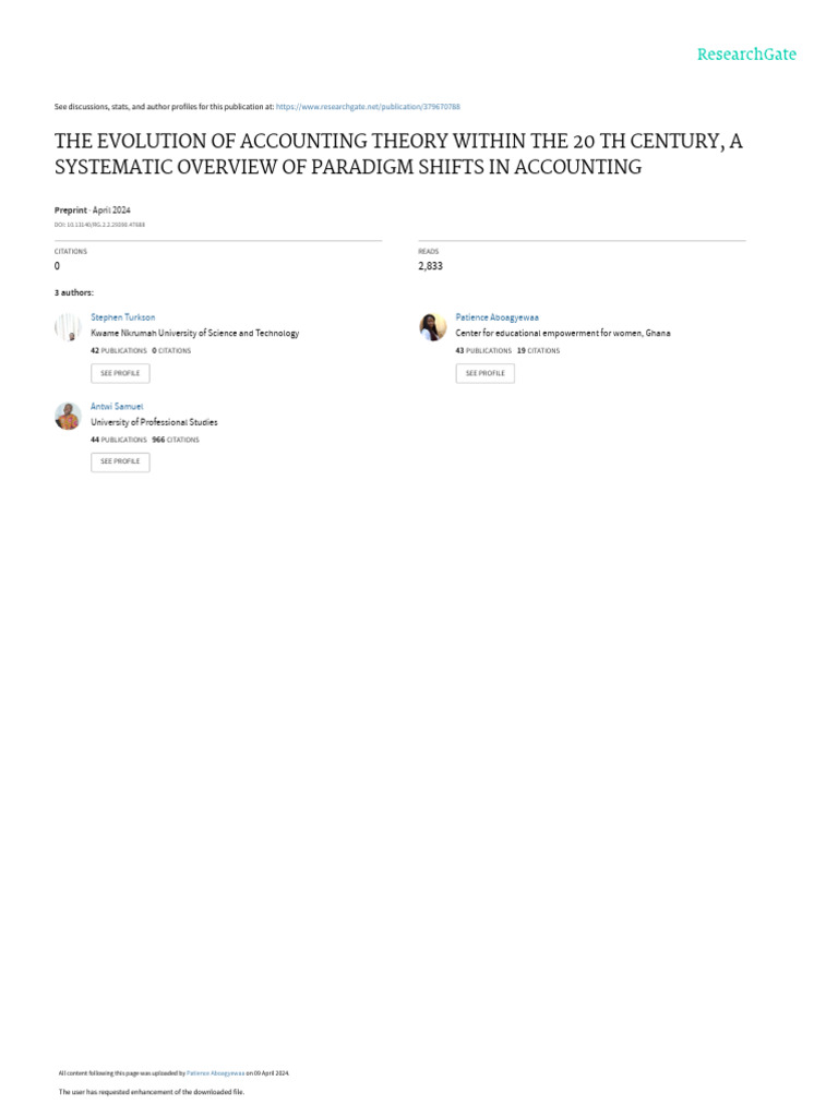Evolution of 20th Century Accounting Theory | PDF | International ...
