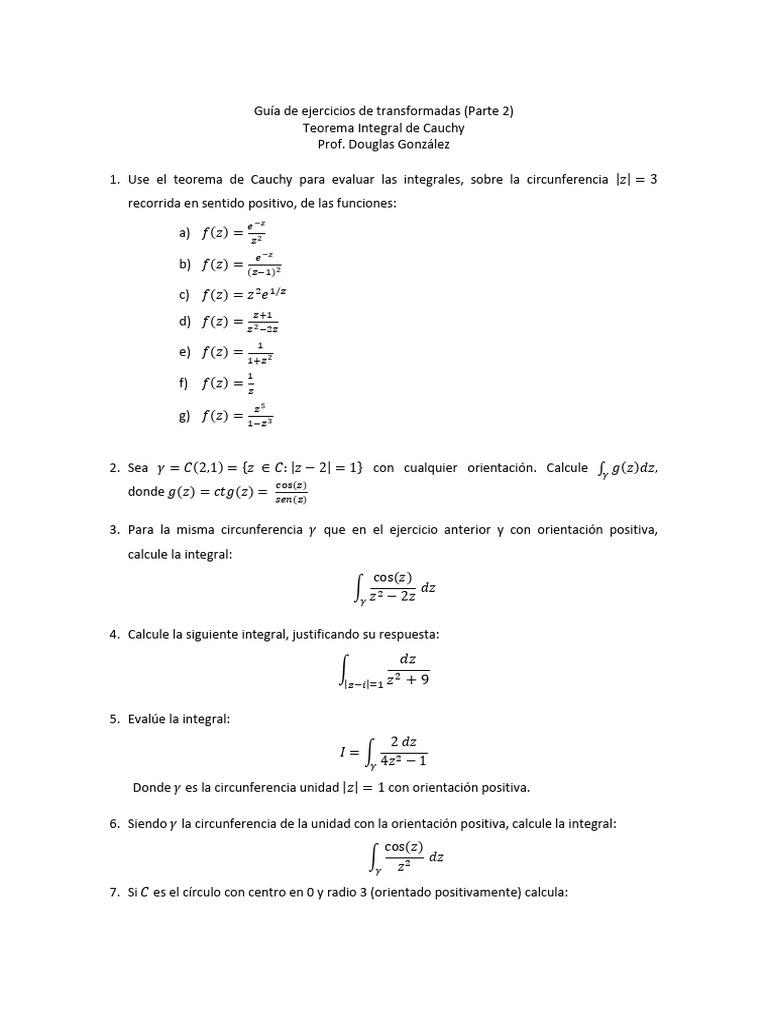 Guía de Ejercicios de Transformadas | PDF | Integral | Análisis matemático