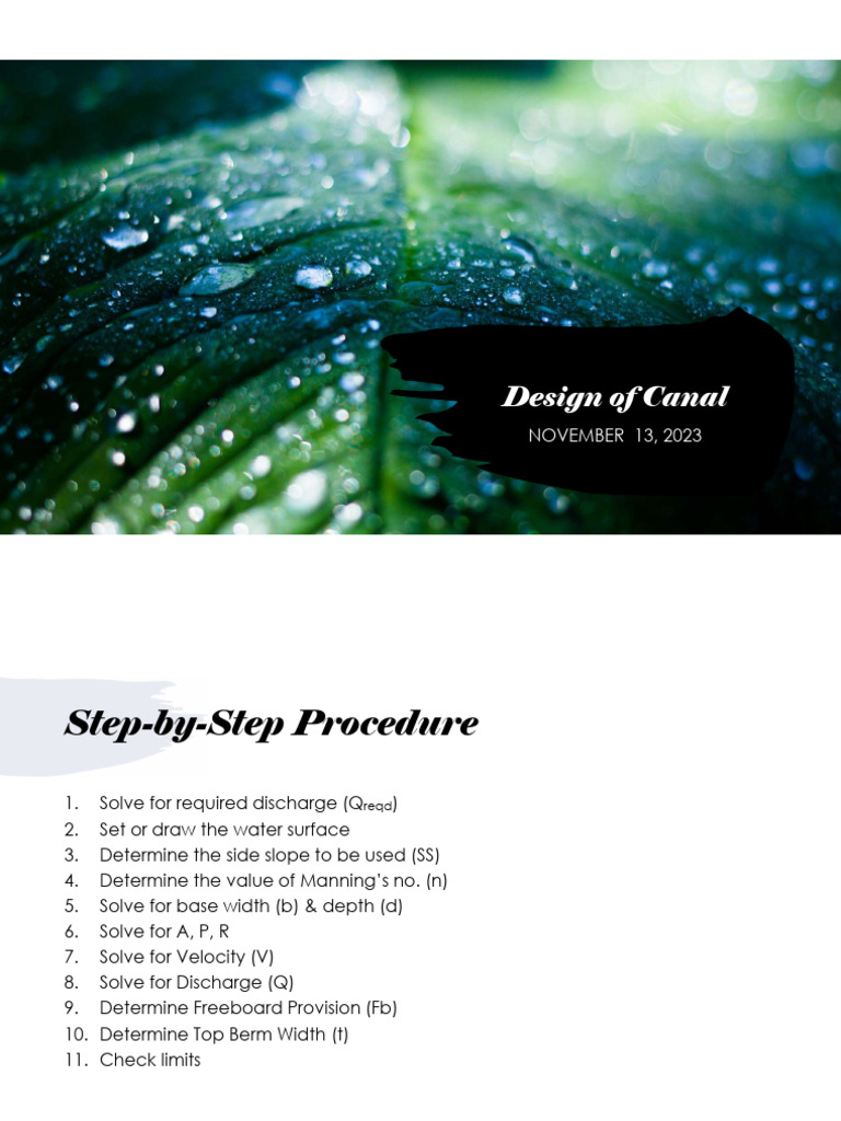 Canal Design Step-by-Step Guide | PDF | Classical Mechanics ...