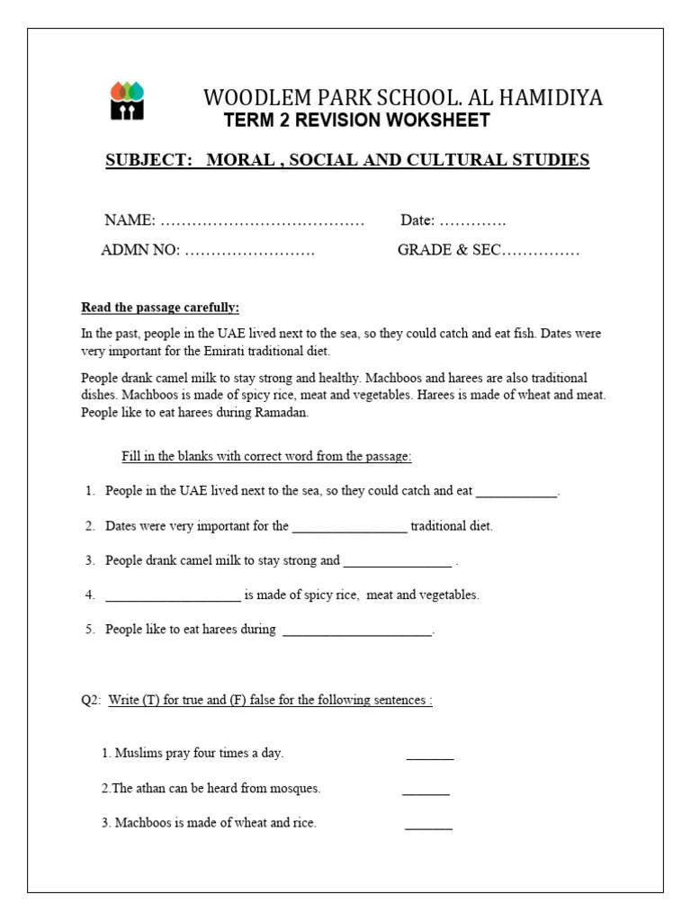 MSCS Term2 Revision - Worksheet | PDF | United Arab Emirates ...