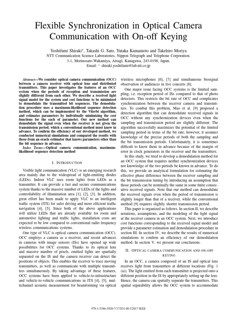 Flexible Synchronization in Optical Camera Communication With On-Off Keying | PDF | Signal To ...