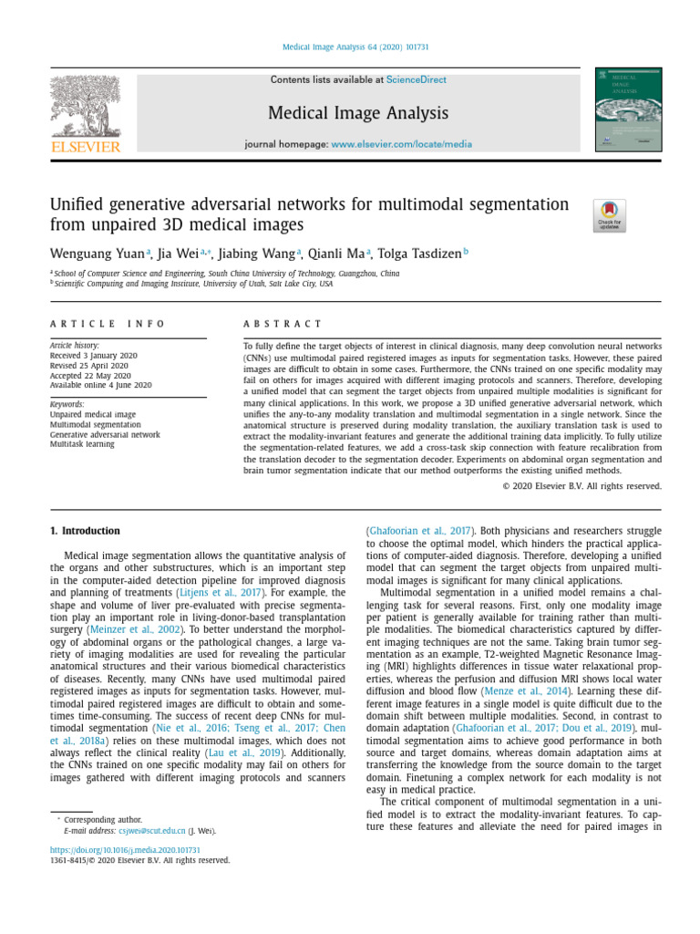 Set 6-1 GAN for Multimodal Segmentation of Medical Images | PDF | Image Segmentation | Magnetic ...