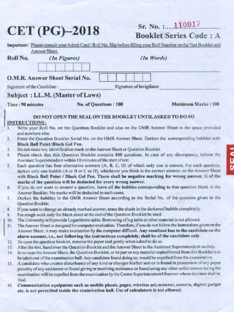 LLM Entrance Exam 2018 (1) | PDF