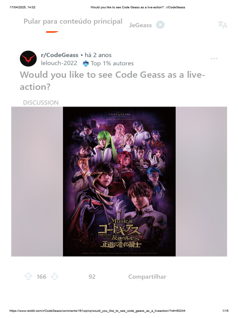 Would You Like To See Code Geass As A Live-Action?: Pular para Conteúdo Principal | PDF