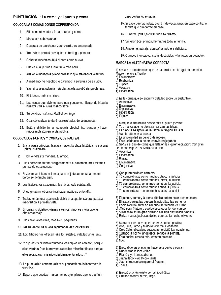 Puntuación: Comas y Puntos y Comas | PDF