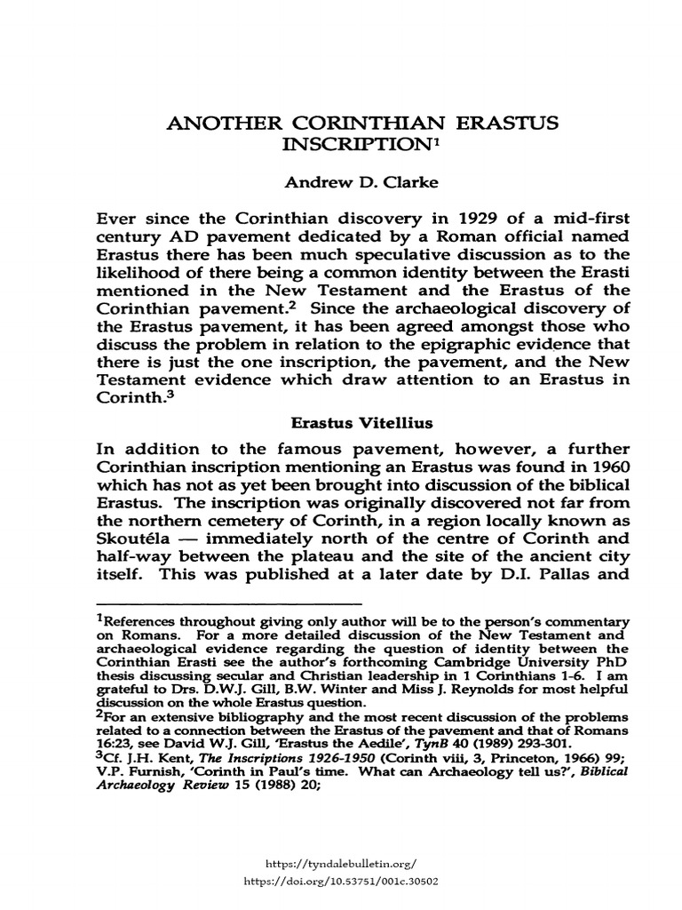 Another Corinthian Erastus Inscription | PDF | Epigraphy | Paul The Apostle