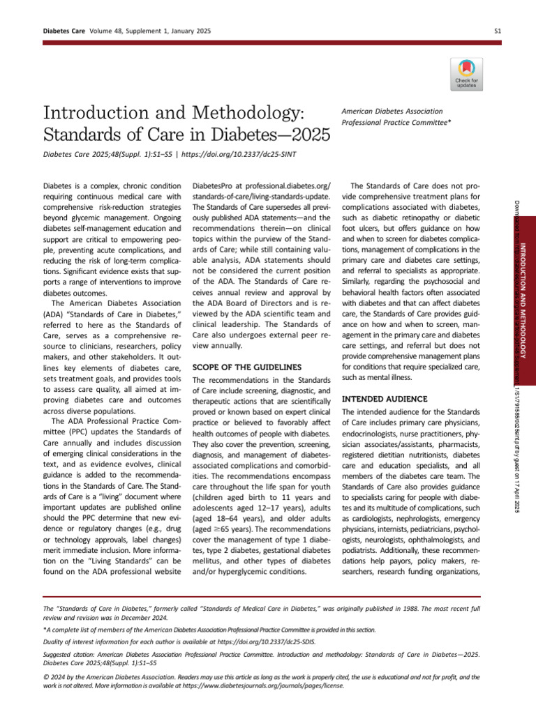 ADA Standards of Care 2025 Overview | PDF | Diabetes | Primary Care