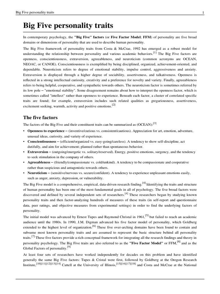 Big 5 Personality Traits | PDF | Extraversion And Introversion | Human ...