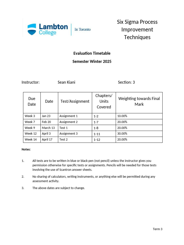 Evaluation Timetable - QEM 3104 | PDF