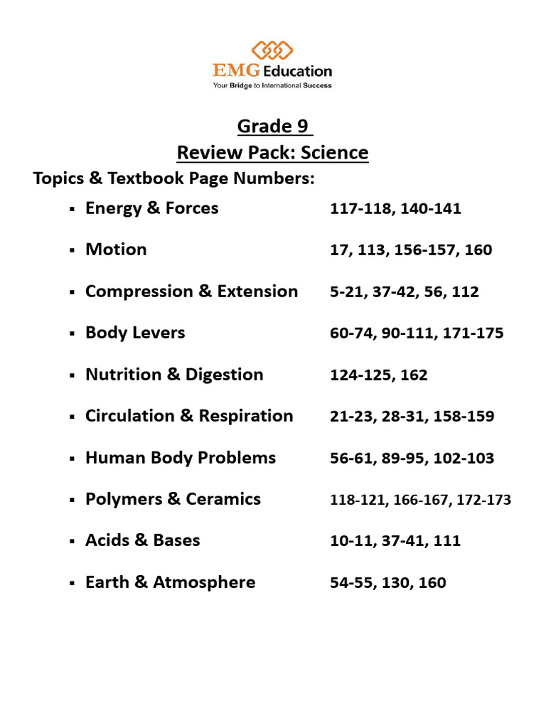 GRADE 9 SCIENCE Review Pack 2 | PDF | Force | Heart