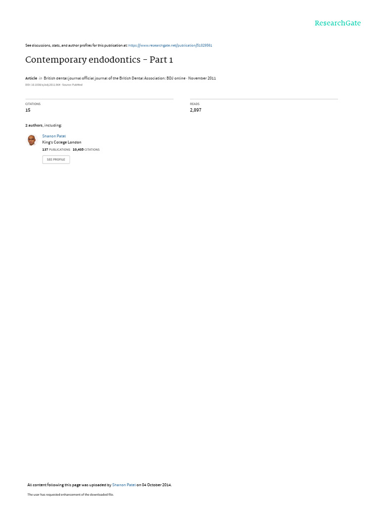 Contemporary Endodontics Overview Part 1 | PDF | Medical Specialties | Dentistry Branches