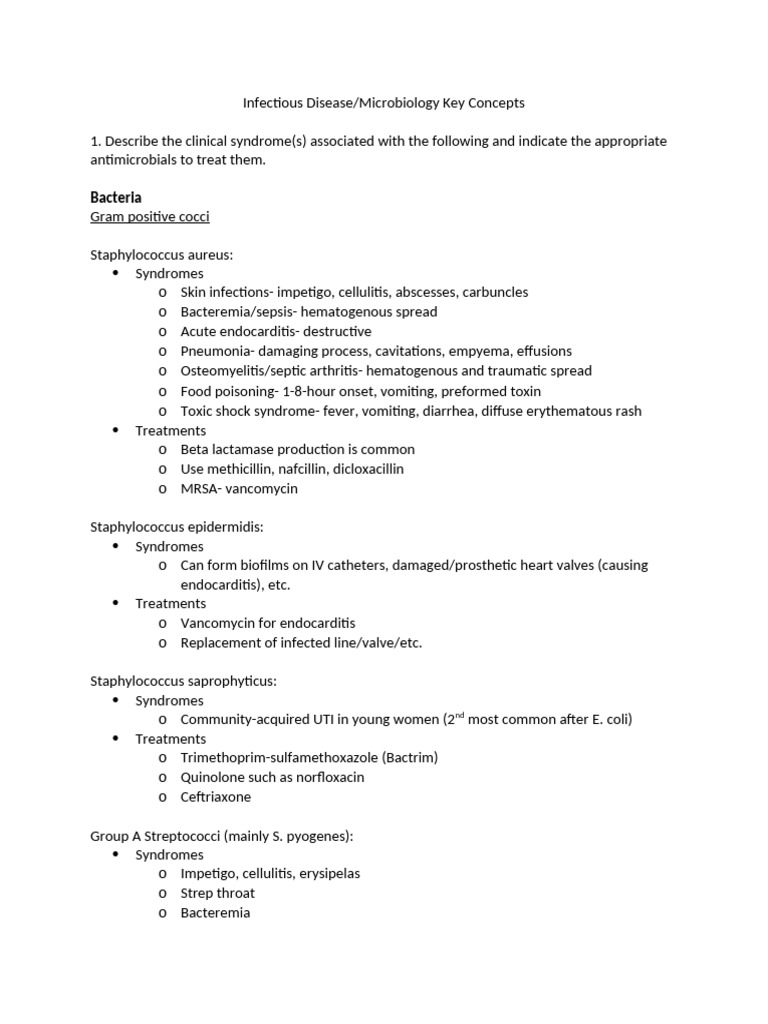 Infectious Disease Key Concepts | PDF | Candidiasis | Streptococcus