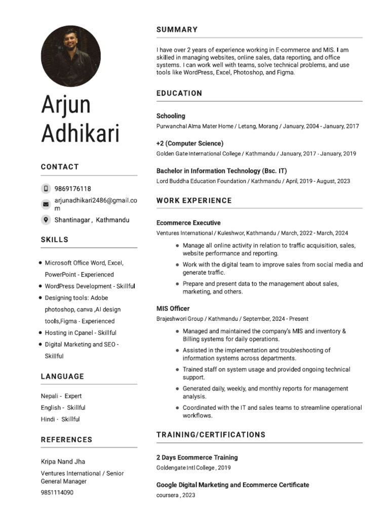 ARJUN ADHIKARI CV | PDF