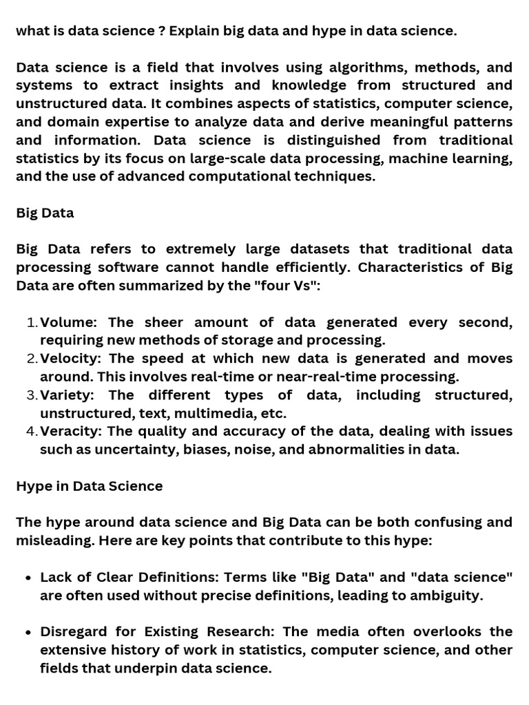 What Is Data Science Explain Big Data and Hype in Data Science. | PDF ...