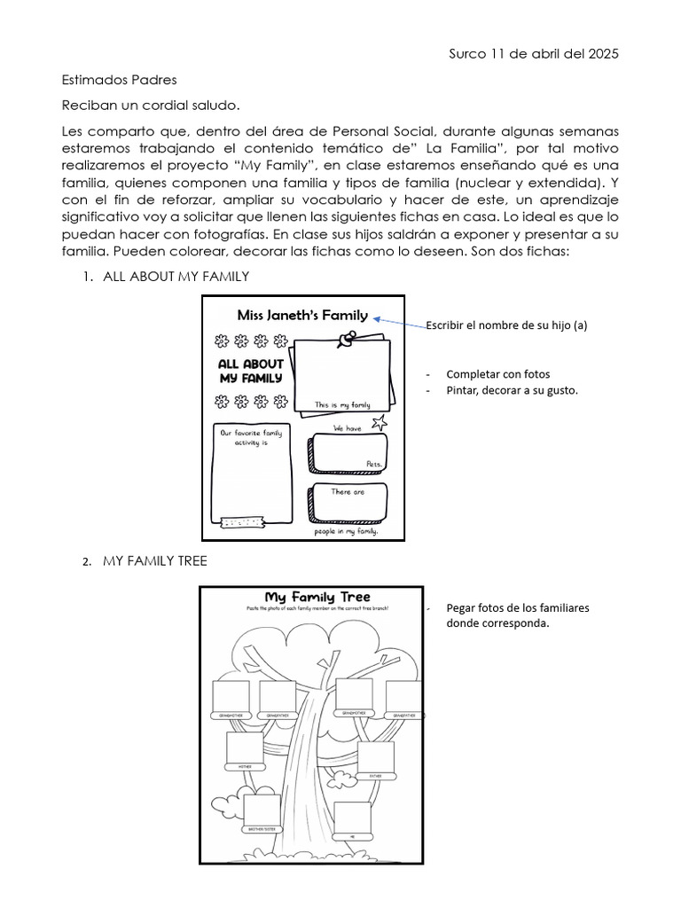 Proyecto "My Family" para Padres | PDF | Grabación de sonido