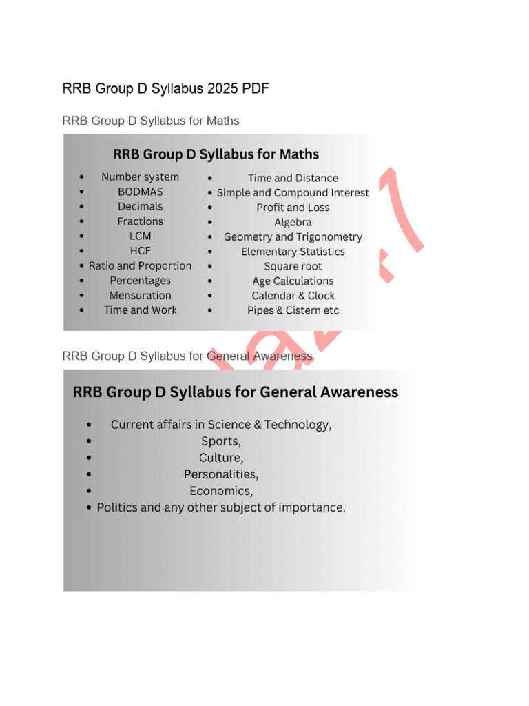 RRB Group D Syllabus 2025 PDF | PDF