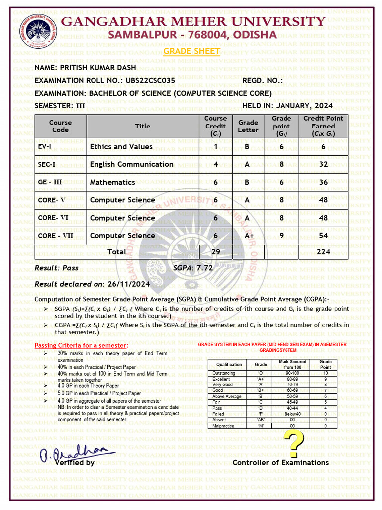 Marksheet UG-I III PG I JAN 2024 UG SEM III 2024-654 Signed | PDF | Academia | Student ...