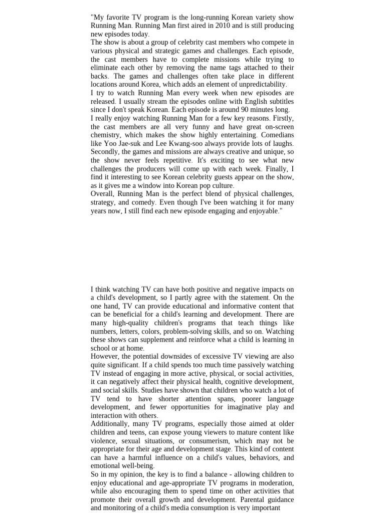 My Favorite TV Program Is The Long | PDF | Adolescence | Psychological Concepts