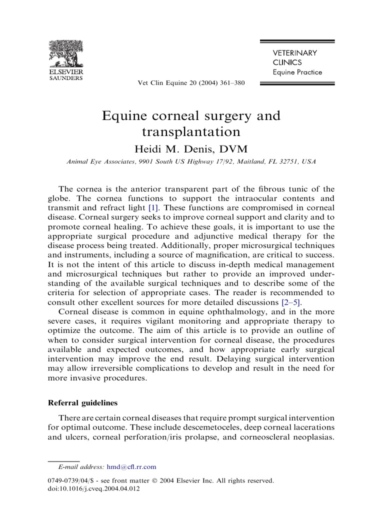 Equine Corneal Surgery and Transplantation. Heidi M. Denis, DVM | PDF ...
