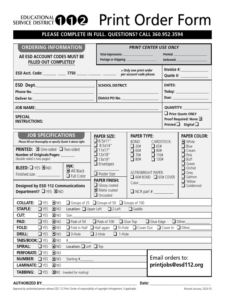 ESD 112 Print Order Form | PDF | Written Communication | Graphic Design