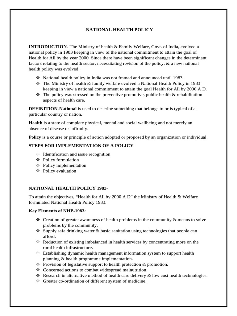 National Health Policy Overview 2007 | PDF | Public Health | Social ...