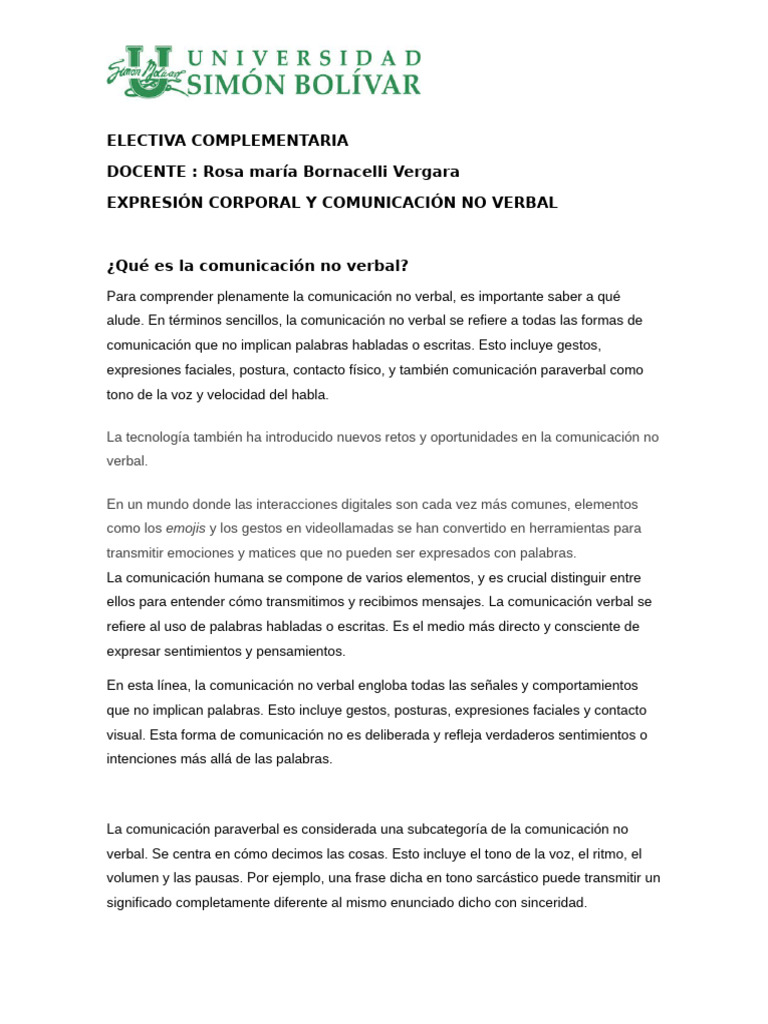 ELECTIVA COMPLEMENTARIA Cvy No V | PDF | Comunicación | Comunicación no verbal