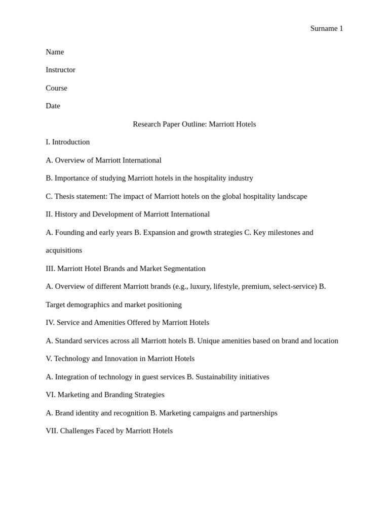Research Paper Outline (Marriott Hotels) | PDF | Marriott International ...