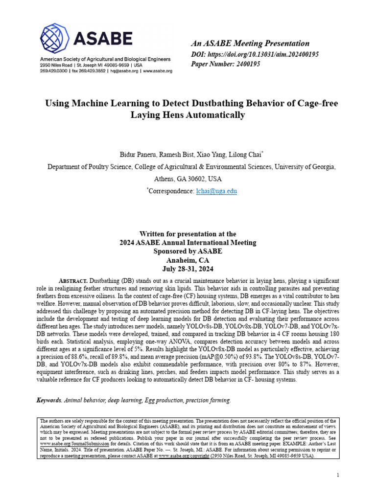 Using Machine Learning To Detect Dustbathing Behavior of Cage-Free ...