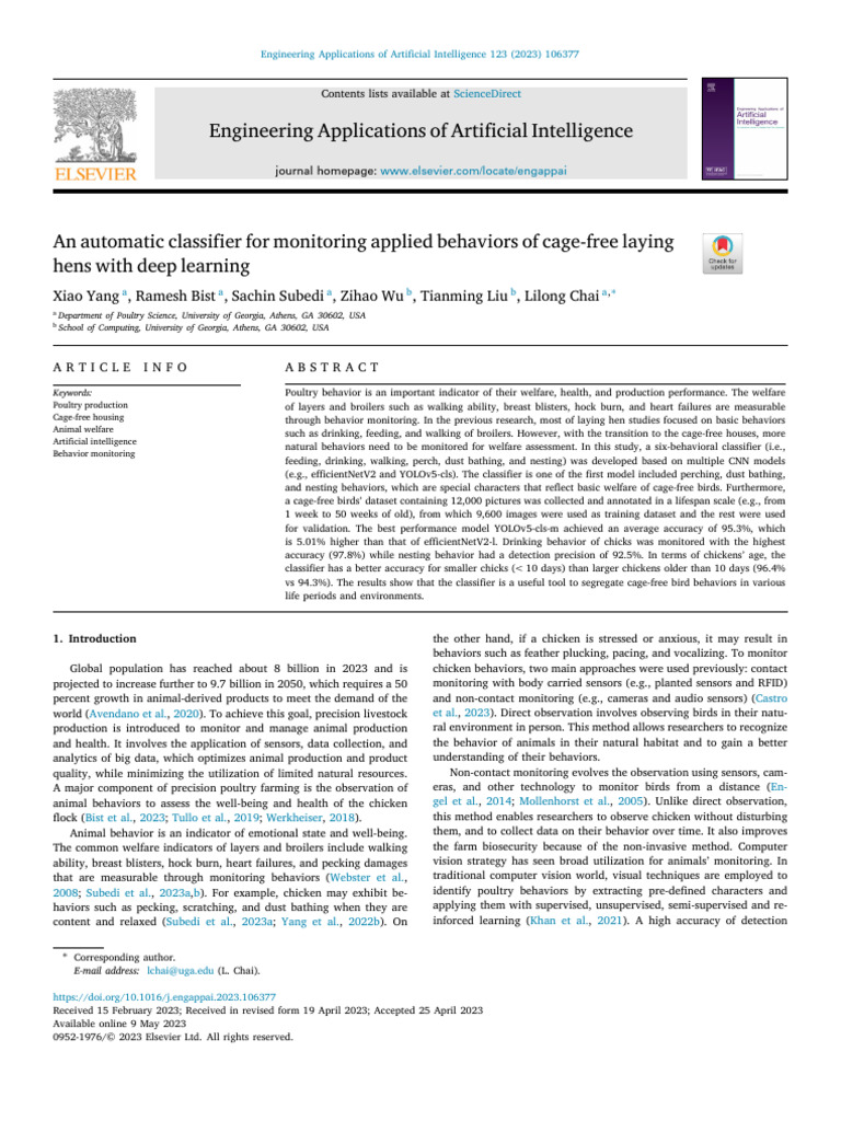 An Automatic Classifier For Monitoring Applied Behaviors of Cage-Free Laying Hens With Deep ...
