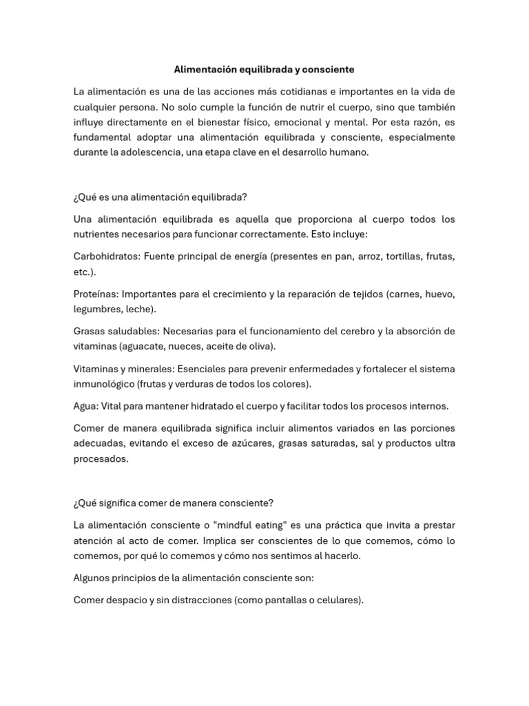 Alimentación Equilibrada y Consciente | PDF | Alimentos | Fruta