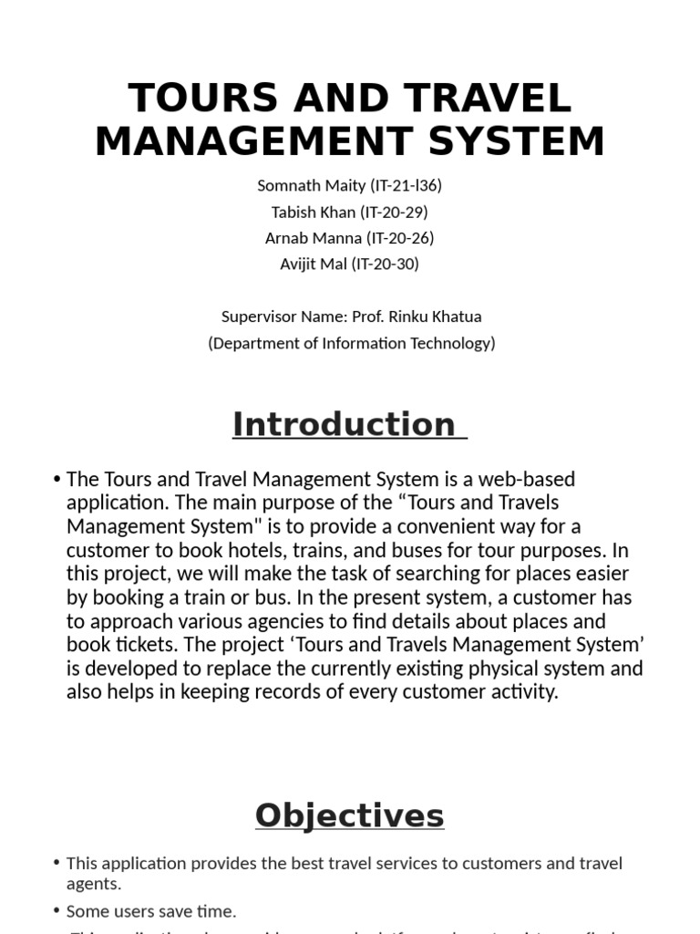 Tours and Travel Management System PPT | PDF | Databases | Software ...