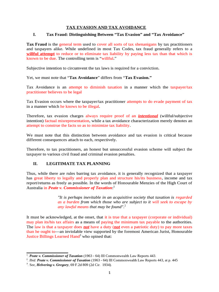 Tax Avoidance V. Tax Evasion | PDF | Tax Noncompliance | Taxes