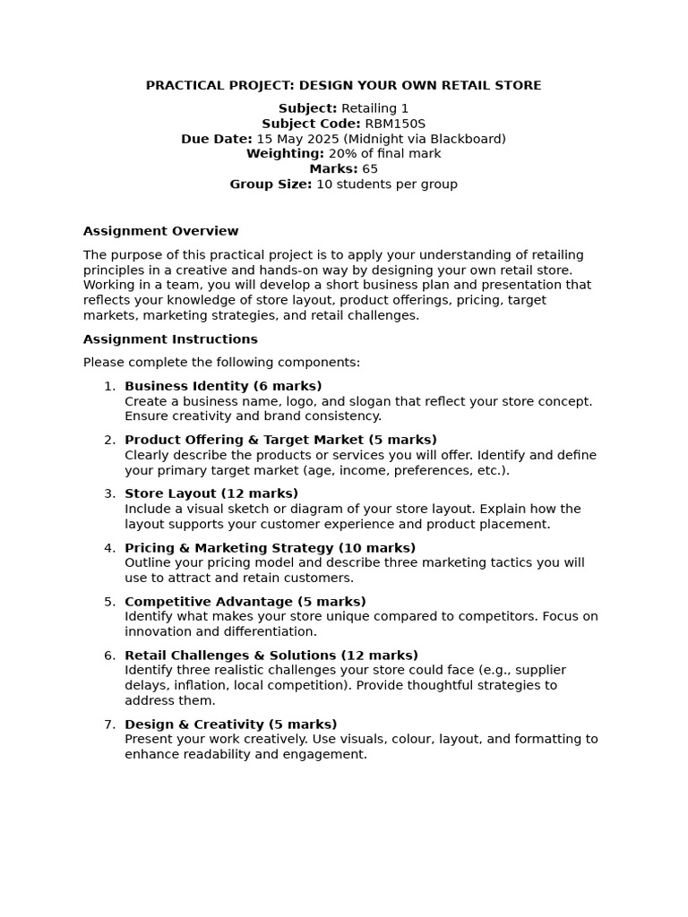 Practical Project For 1st Year Retailing Students V2 | PDF | Retail ...