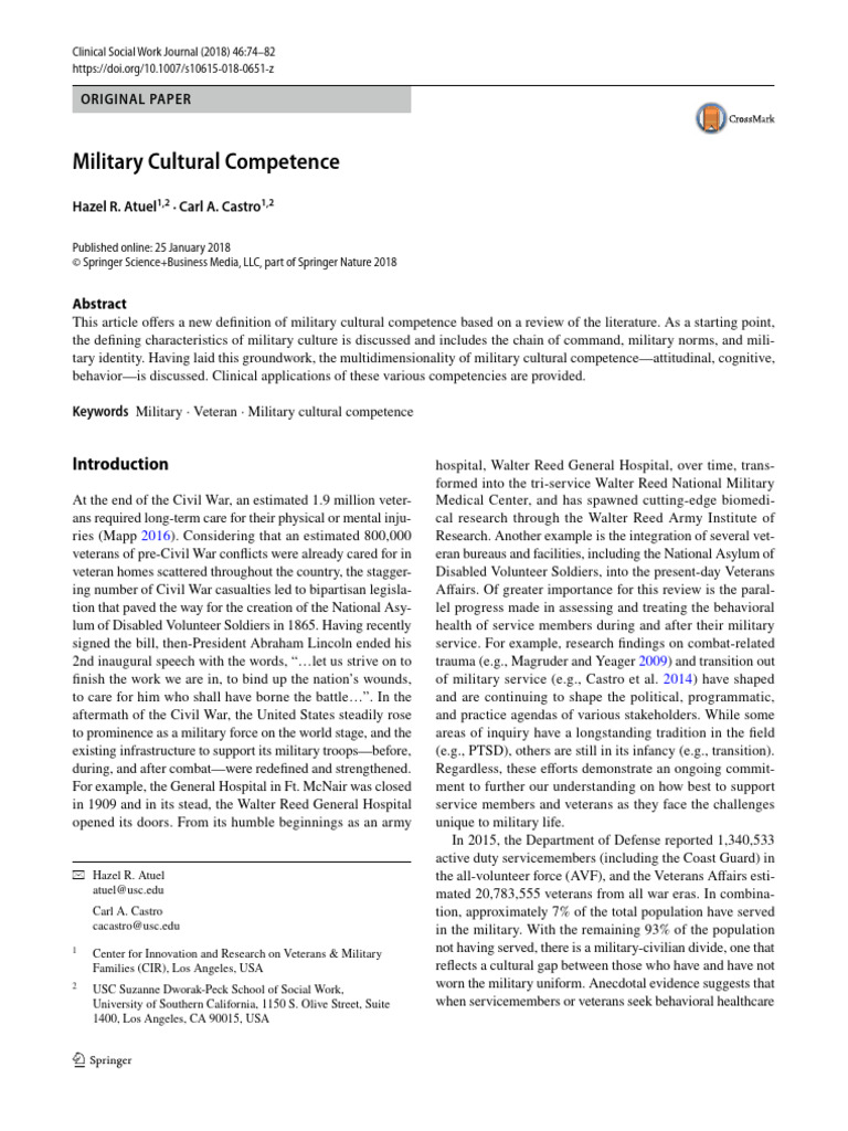 Military Cultural Competence Defined | PDF | Veteran | Psychological Trauma
