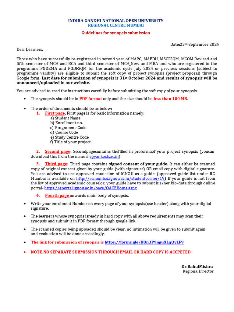 Synopsis Guidelines July 2024 | PDF