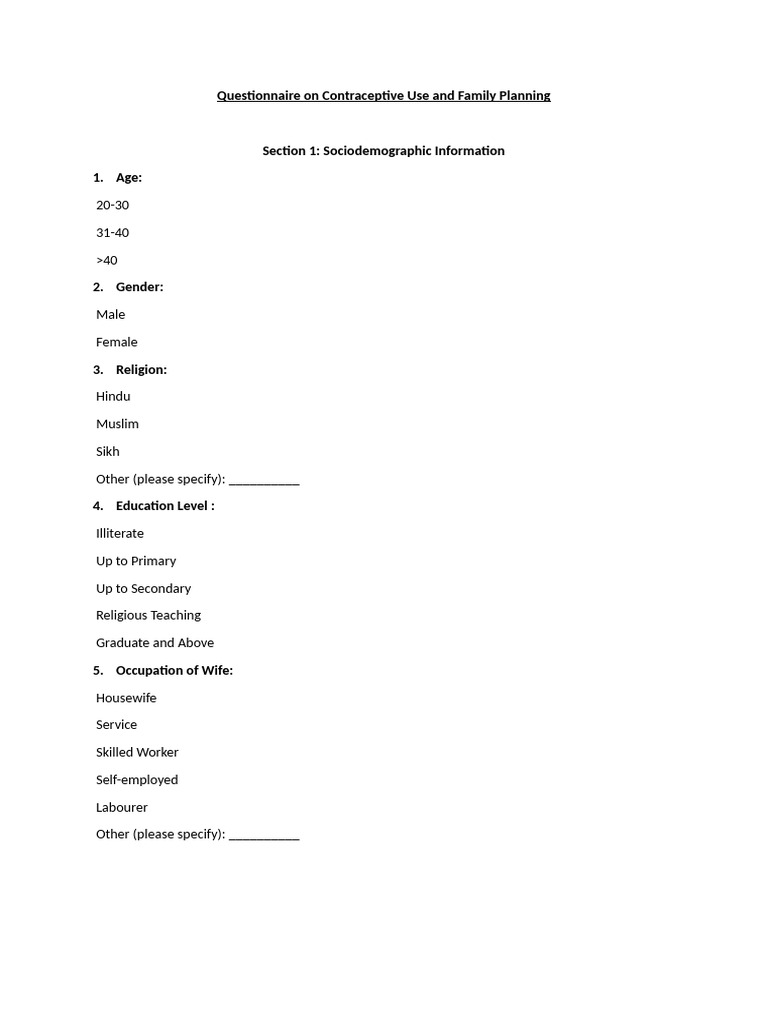 Family Planning and Contraceptive Use Survey | PDF