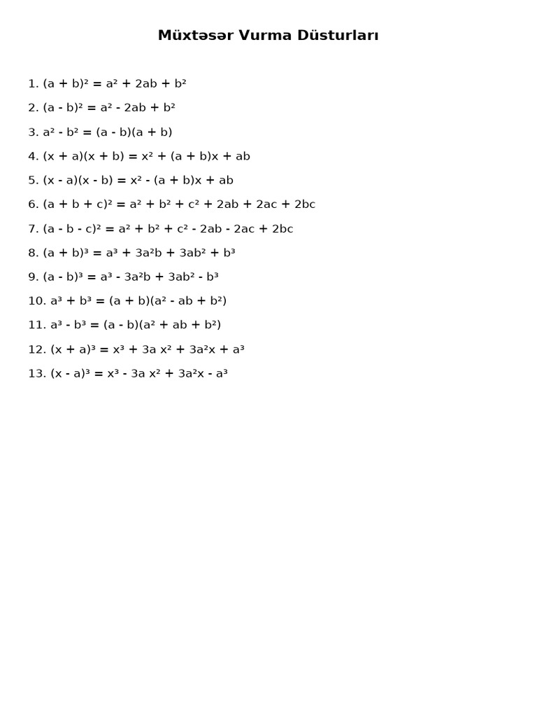 Muxtəsər Vurma Düsturları | PDF