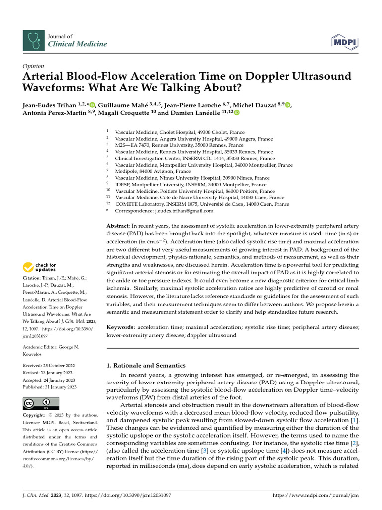 Arterial Blood-Flow Acceleration Time On Doppler Ultrasound Waveforms ...