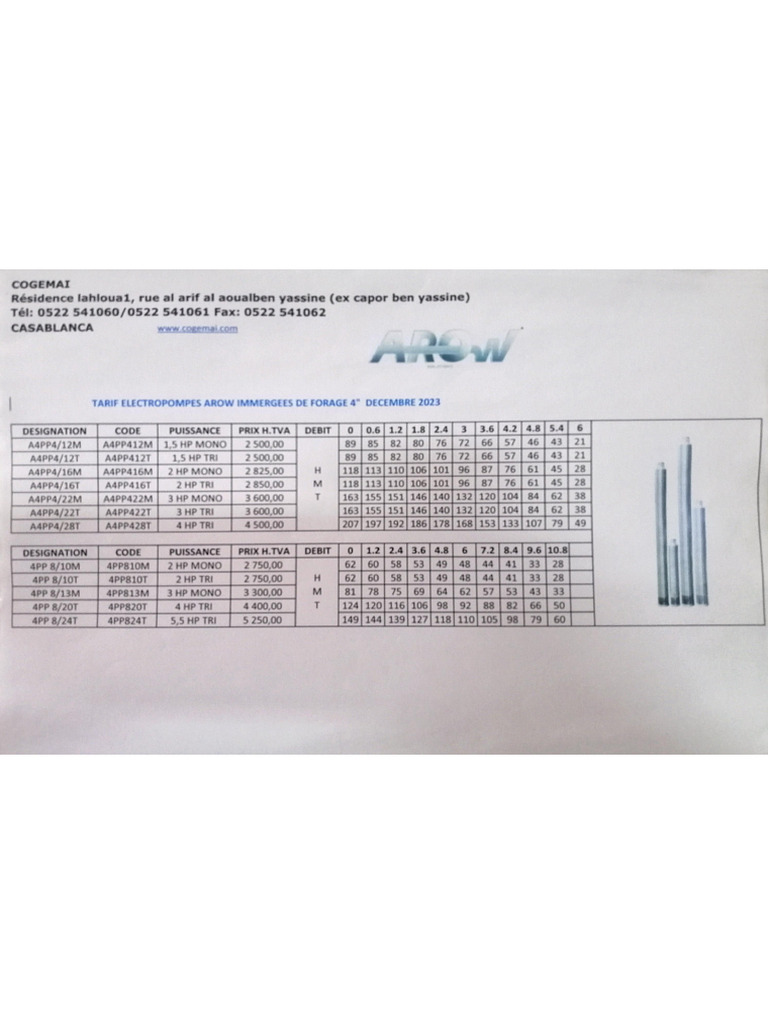 Tarif Electropompe Immergée Arow - 240702 - 090340 | PDF