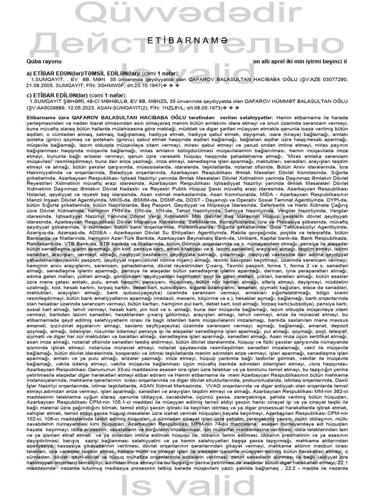 ET Barnam: Altı Beşinci Etibar EDƏN (LƏR) /TƏMSİL EDİLƏN (LƏR) / NƏFƏR | PDF